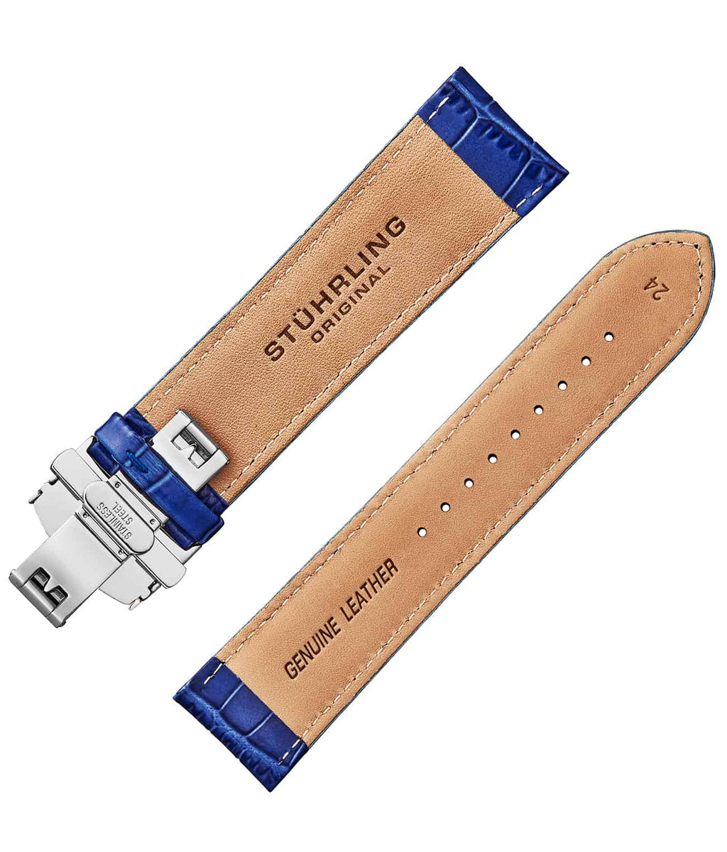Alligator Embossed Blue Leather 24mm Strap – Stührling